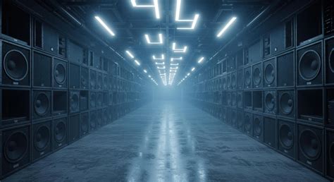Speaker Array Tunnel With Neon Lights Music Sound System 70868586 Stock
