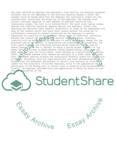 Employers Liability For Its Employees Sex Abuse Case Study Example