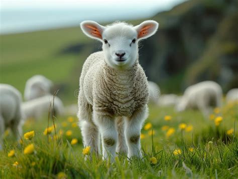 Cute Little Lamb Looking At The Camera In Spring Iceland Stock Image