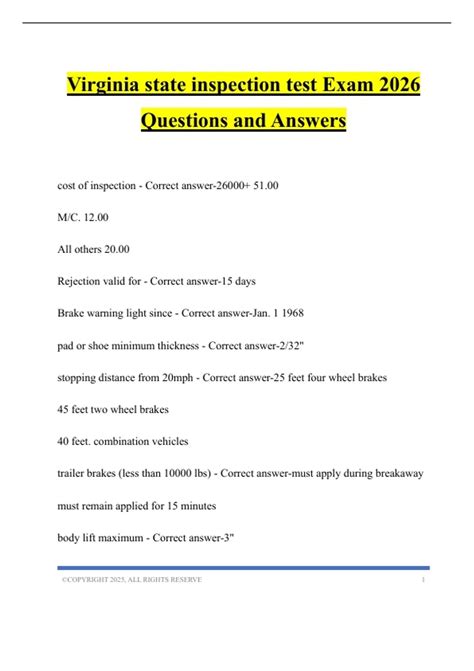 Virginia State Inspection Test Exam 2026 Questions And Answers