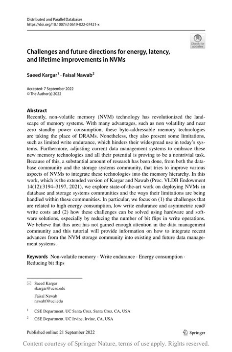 Pdf Challenges And Future Directions For Energy Latency And Lifetime Improvements In Nvms