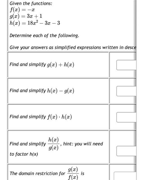 solved given the functions f x g x 3x 1 x h x