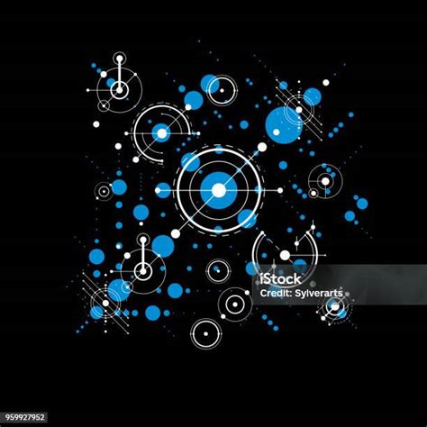 바우하우스 미술 구성 원형 및 격자 장식 모듈형 벡터 벽지 레트로 스타일 패턴 책자 표지 템플릿으로 사용 하기 위해 그래픽 배경 0명에 대한 스톡 벡터 아트 및 기타 이미지