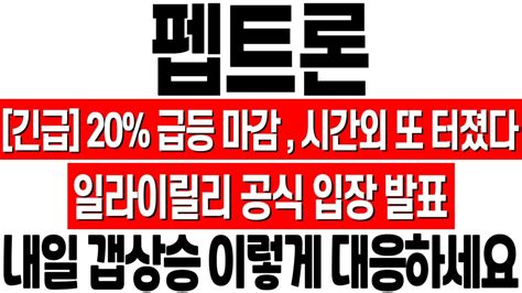 펩트론 주가 전망 시간외 급등 또 터졌다 내일 갭상승 출발 확정 펩트론 이라이릴리 계약 펩트론 유상증자 일정 펩트론 주식 엄민용 펩트론 목표가 펩트론 세력