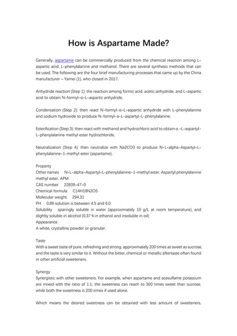 How Is Aspartame Made Pdf Food And Drink