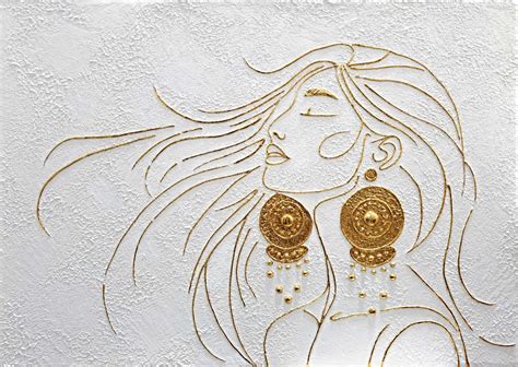 Картина ЖЕНСТВЕННОСТЬ Красивая девушка с серёжками С золотая поталь Живопись Алматы на Olx