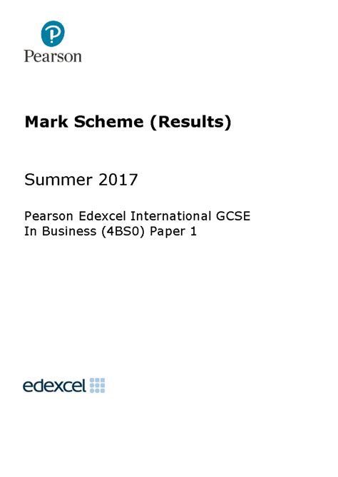 Igsce Business Edexcel Paper 1 Summer 2017 Mark Scheme Mark Scheme