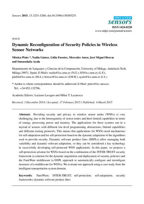 Pdf Dynamic Reconfiguration Of Security Policies In Wireless Sensor Networks