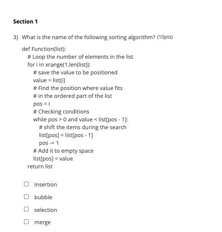 Solved Action What Is The Name Of The Following Sorting Chegg