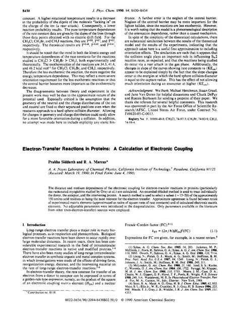 Pdf Electron Transfer Reactions In Proteins A Calculation Of