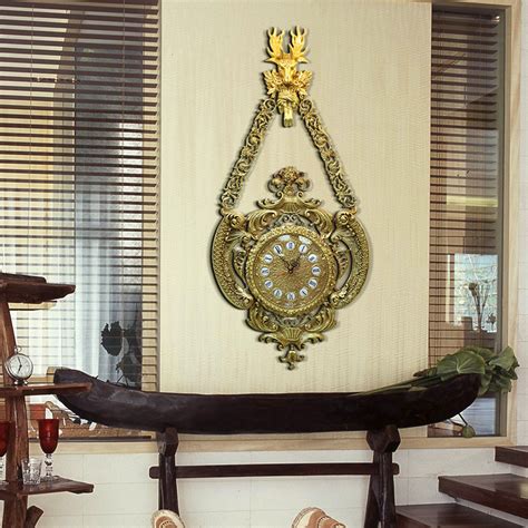 欧式客厅挂钟创意奢华别墅会所装饰钟表复古全铜高端静音机芯铜钟 虎窝淘