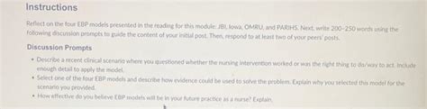 Solved Instructions Reflect On The Four Ebp Models Presented