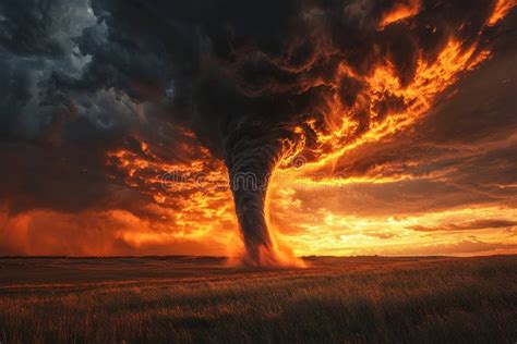 Tornado Cloud Formation With Visible Tornado Touching Ground Stock