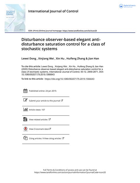 Pdf Disturbance Observer Based Elegant Anti Disturbance Saturation