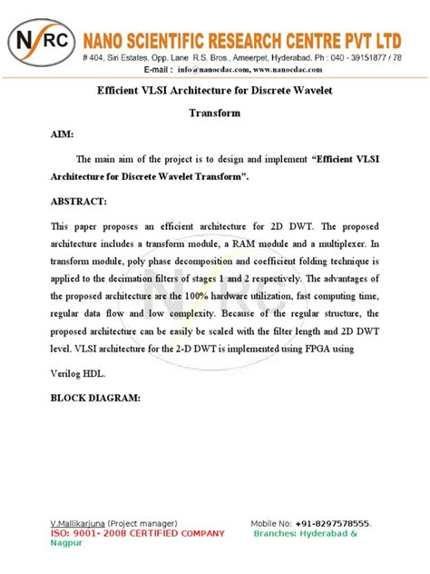Efficient Vlsi Architecture For Discrete Wavelet Transform Pdf