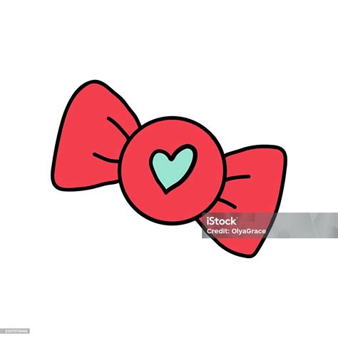 낙서 스타일의 흰색 배경에 고립 된 포장에 하트와 달콤한 사탕 발렌타인 데이를 위해 손으로 그린 귀여운 사탕 사랑을 표현하고