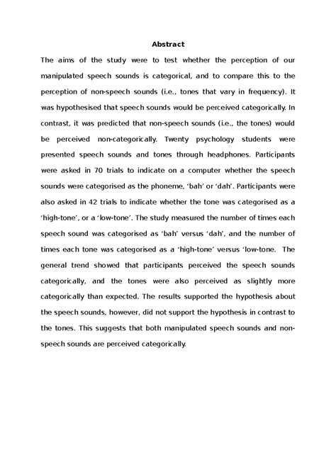 Psychology Study Categorical Perception Of Speech Sounds Vs Tones