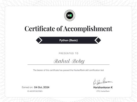 Rahul Boby On Linkedin Python Programming Hackerrank Certification