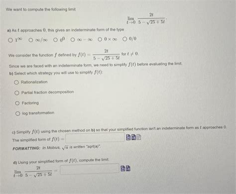 Solved We Want To Compute The Following Limit A As T Chegg