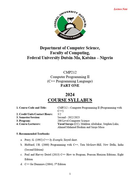 Cmp 212 2024 Lecture Note Part One Pdf C Computer Program