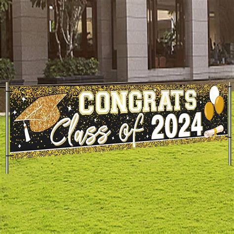 1pc Large Congrats Grad Banner Golden Class Of 2024 Banner Backdrop