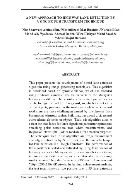 Pdf A New Approach To Highway Lane Detection By Using Hough Transform