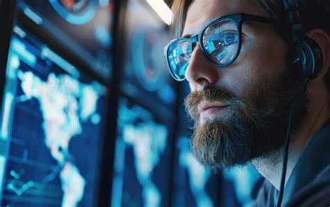 Man Analyzing Global Data On Screens Premium Ai Generated Image