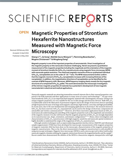 Pdf Magnetic Properties Of Strontium Hexaferrite Nanostructures Measured With Magnetic Force