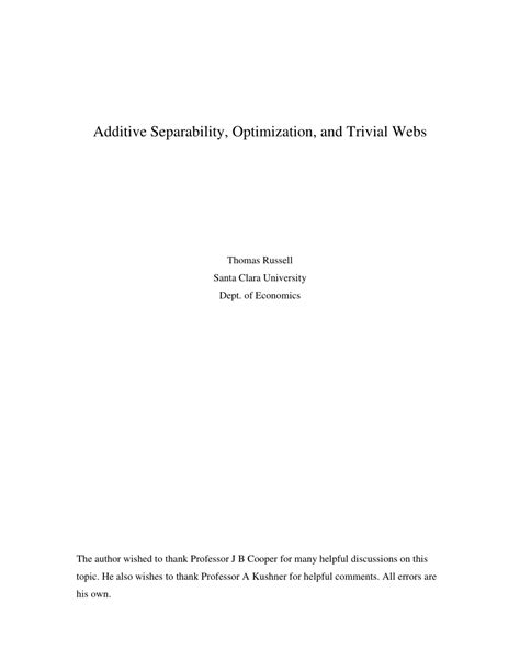 Pdf Additive Separability Optimization And Trivial Webs