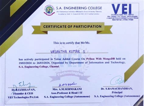 Python Mongodb Database Learning Certification Techskills Vasantha Kumar S