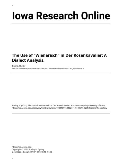 The Use Of Wienerisch In Der Rosenkavalier A Dialect Analysis Pdf German Language