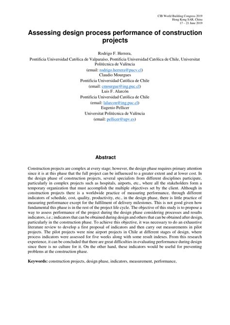 Pdf Assessing Design Process Performance Of Construction Projects