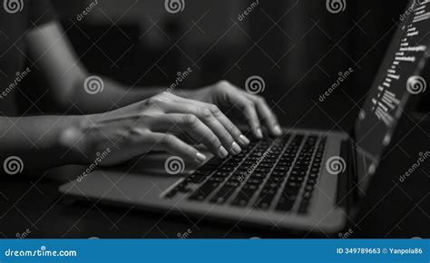 Black And White Image Of Hands Typing On A Laptop Representing Coding