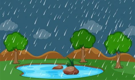 A Nature Raining Scene Free Vector Lluvia Dibujos Montañas Dibujo