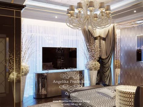 Дизайн проект интерьера женской спальни в стиле ар деко на большой