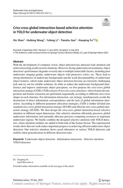 Criss Cross Global Interaction Based Selective Attention In Yolo For Underwater Object Detection