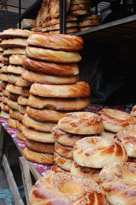 Different Types Of Bread At The Traditional Bazaar Market In Osh City Kyrgyzstan Traditional