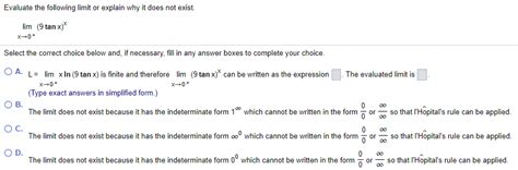 solved evaluate the following limit or explain why it does