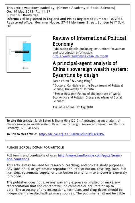 Pdf A Principalagent Analysis Of Chinas Sovereign Wealth System