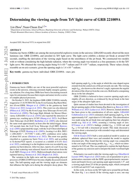 Pdf Determining The Viewing Angle From Tev Light Curve Of Grb 221009a