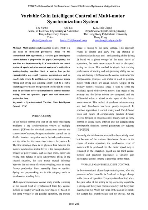 Pdf Variable Gain Intelligent Control Of Multi Motor Synchronization System