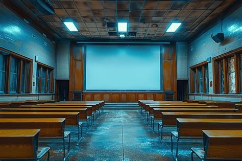 Empty Classroom With Projection Screen Premium Ai Generated Image