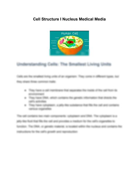 SOLUTION Cell Structure And Nucleus Studypool