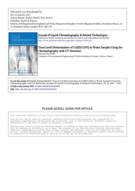 Pdf Trace Level Determination Of Criiicrvi In Water Samples Using Ion Chromatography With