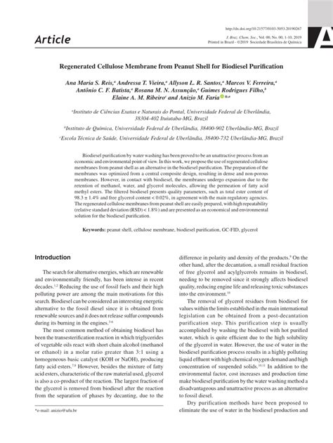 Pdf Regenerated Cellulose Membrane From Peanut Shell For Biodiesel Purification
