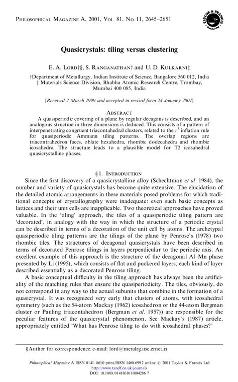 Pdf Quasicrystals Tiling Versus Clustering
