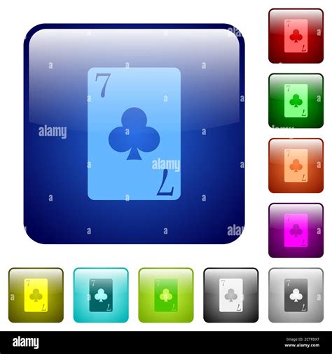seven of clubs card icons in rounded square color glossy button set