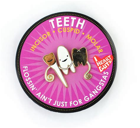 Tooth Enamel Lapel Pin Cute Gold Teeth Lapel Pin I Heart Guts Plush