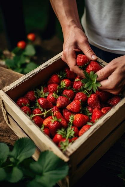 Premium Photo Male Hands Sorting Strawberries In A Wooden Box