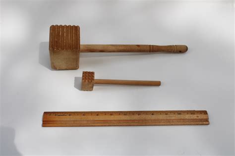 Vintage Wood Kitchen Mallets Mommy Me Size Big Little Meat Tenderizer Hammers